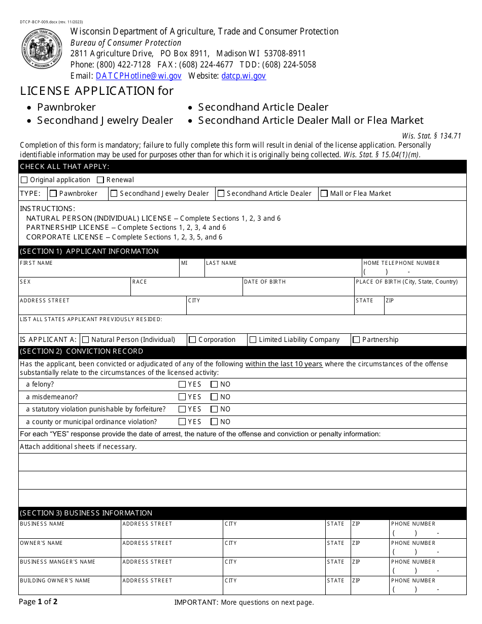 Form DTCP-BCP-009 - Fill Out, Sign Online and Download Printable PDF ...