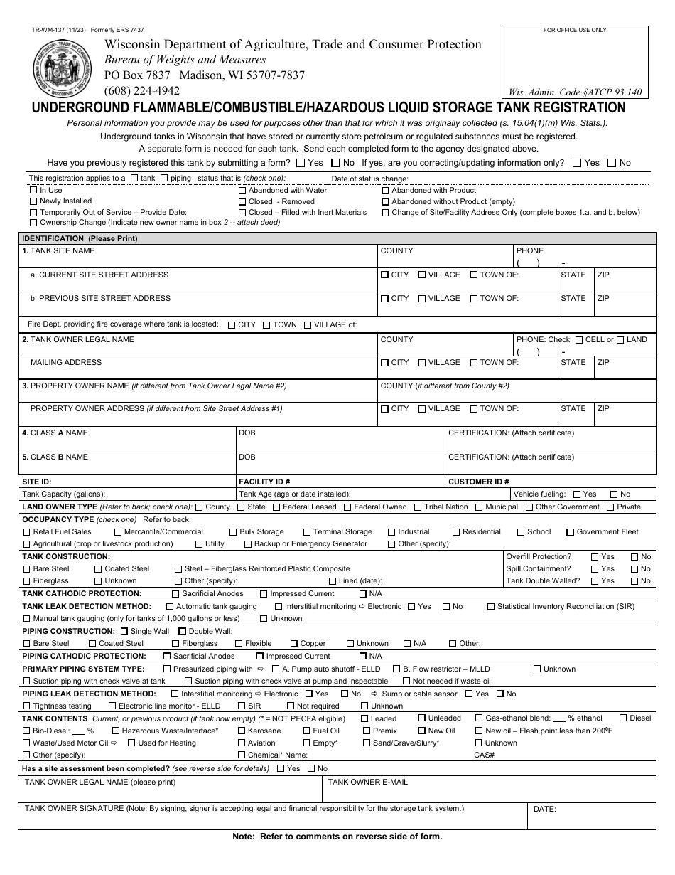 Form TR-WM-137 Download Printable PDF or Fill Online Underground ...
