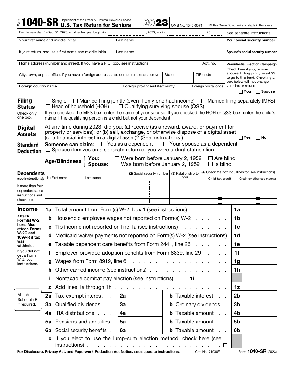 IRS Form 1040-SR Download Fillable PDF or Fill Online U.S. Tax Return ...