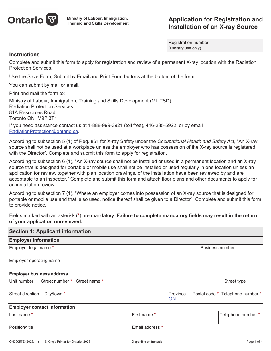 Form ON00057E Download Fillable PDF or Fill Online Application for ...