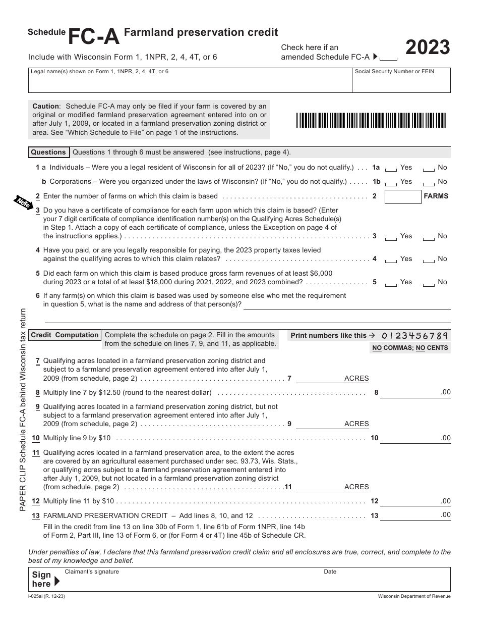 Form I-025AI Schedule FC-A Download Printable PDF or Fill Online ...
