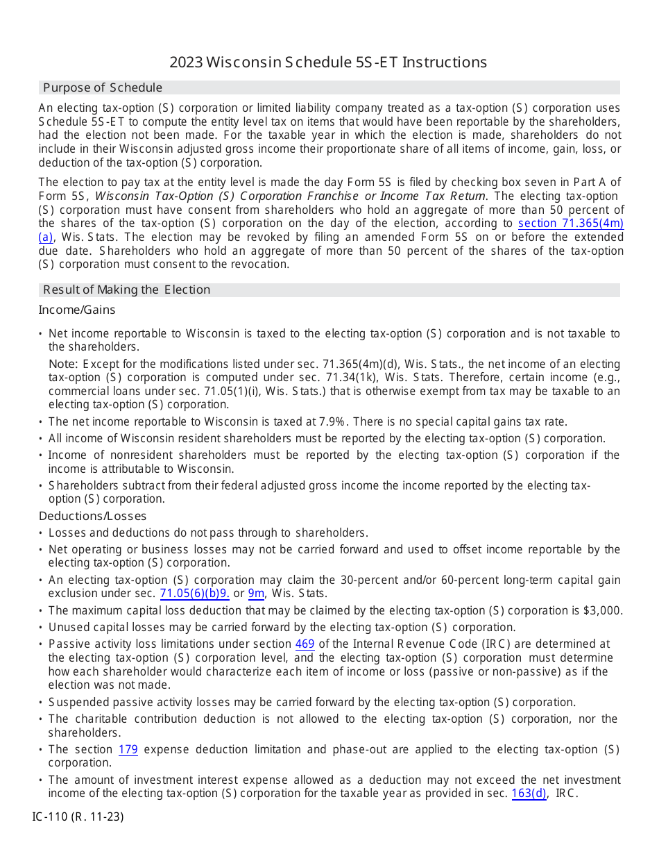 Download Instructions for Form IC-010 Schedule 5S-ET Entity-Level Tax ...