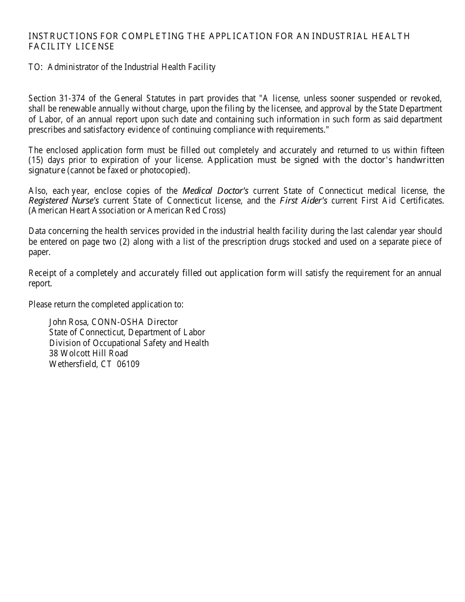 Connecticut Application for Industrial Health Facility License - Fill ...
