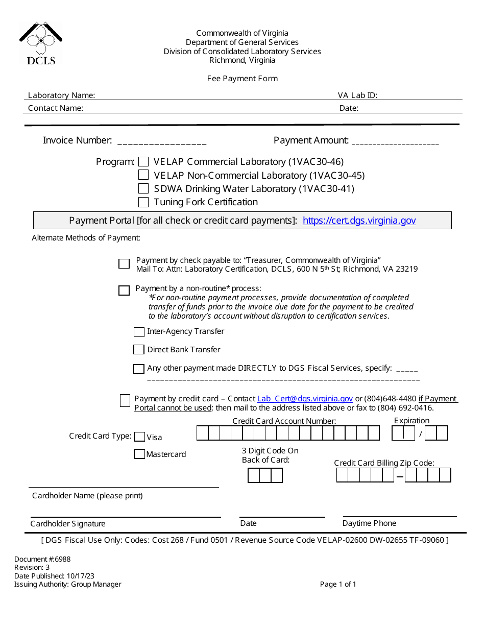 Virginia Fee Payment Form - Fill Out, Sign Online and Download PDF ...