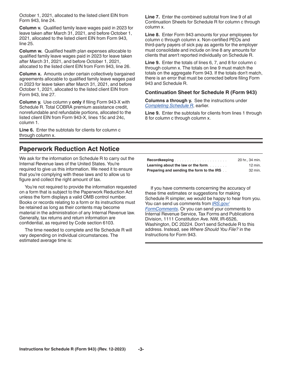 Download Instructions for IRS Form 943 Schedule R Allocation Schedule ... Download Instructions for IRS Form 943 Schedule R Allocation Schedule ...
