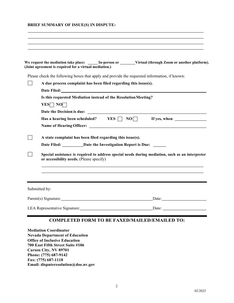 Nevada Request for Mediation Form - Fill Out, Sign Online and Download ...