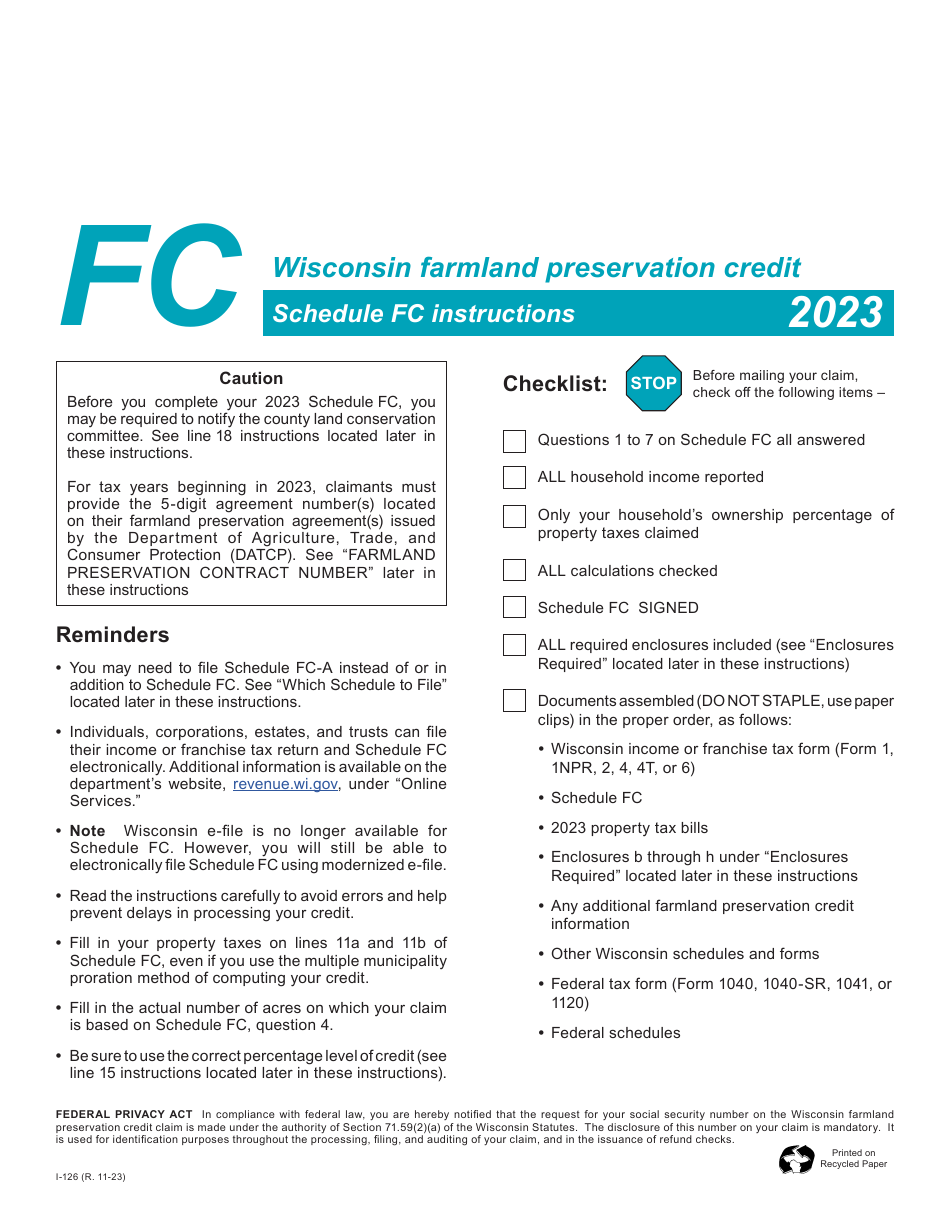 Download Instructions for Form I-025 Schedule FC Wisconsin Farmland ...
