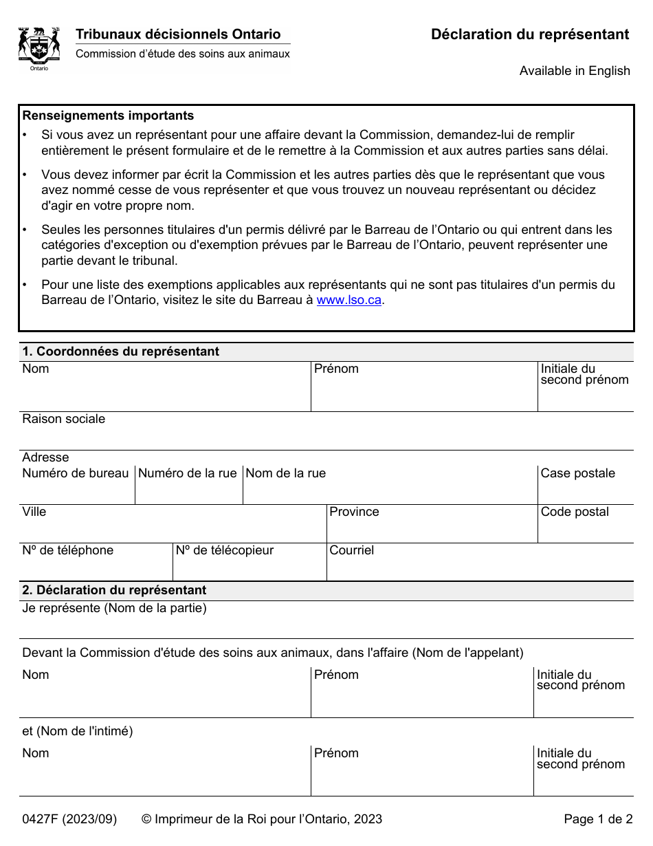 Forme 0427F Download Fillable PDF or Fill Online Declaration Du ...