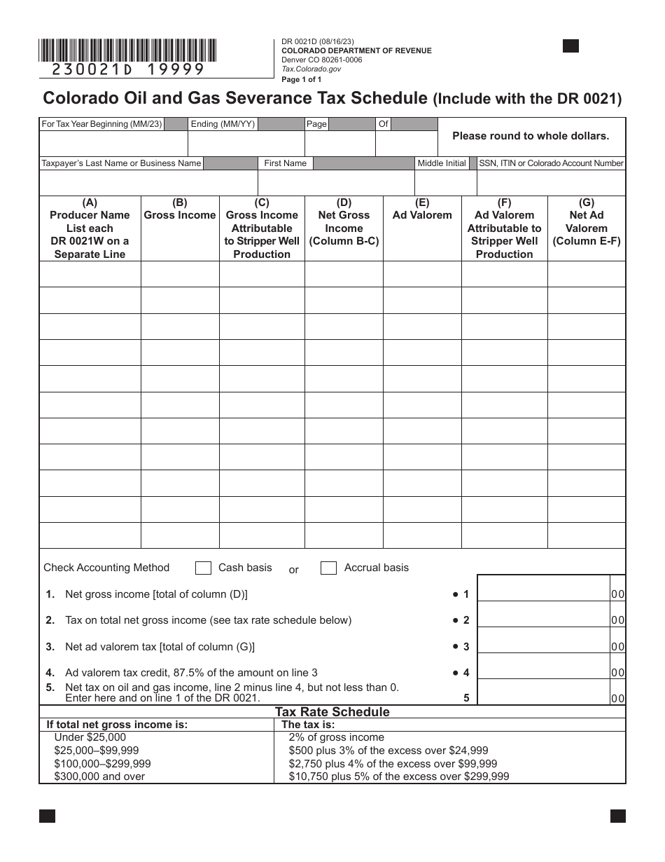 Form DR0021D Download Fillable PDF or Fill Online Colorado Oil and Gas ...