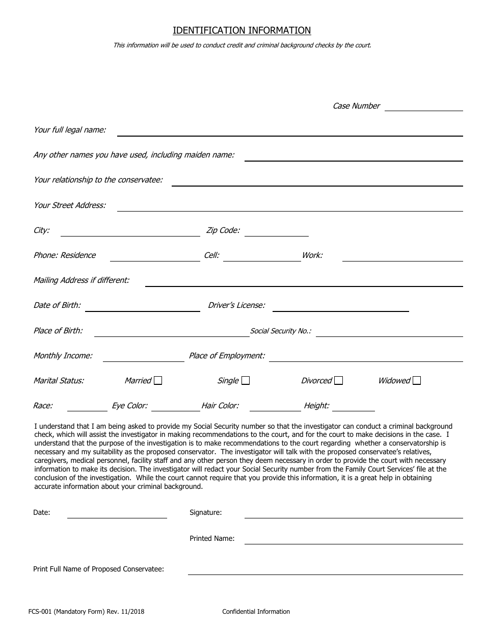 Form FCS-001 - Fill Out, Sign Online and Download Fillable PDF, County ...