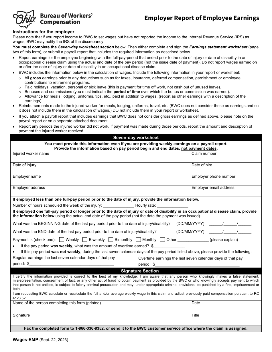 Form WAGES-EMP Download Printable PDF or Fill Online Employer Report of ...
