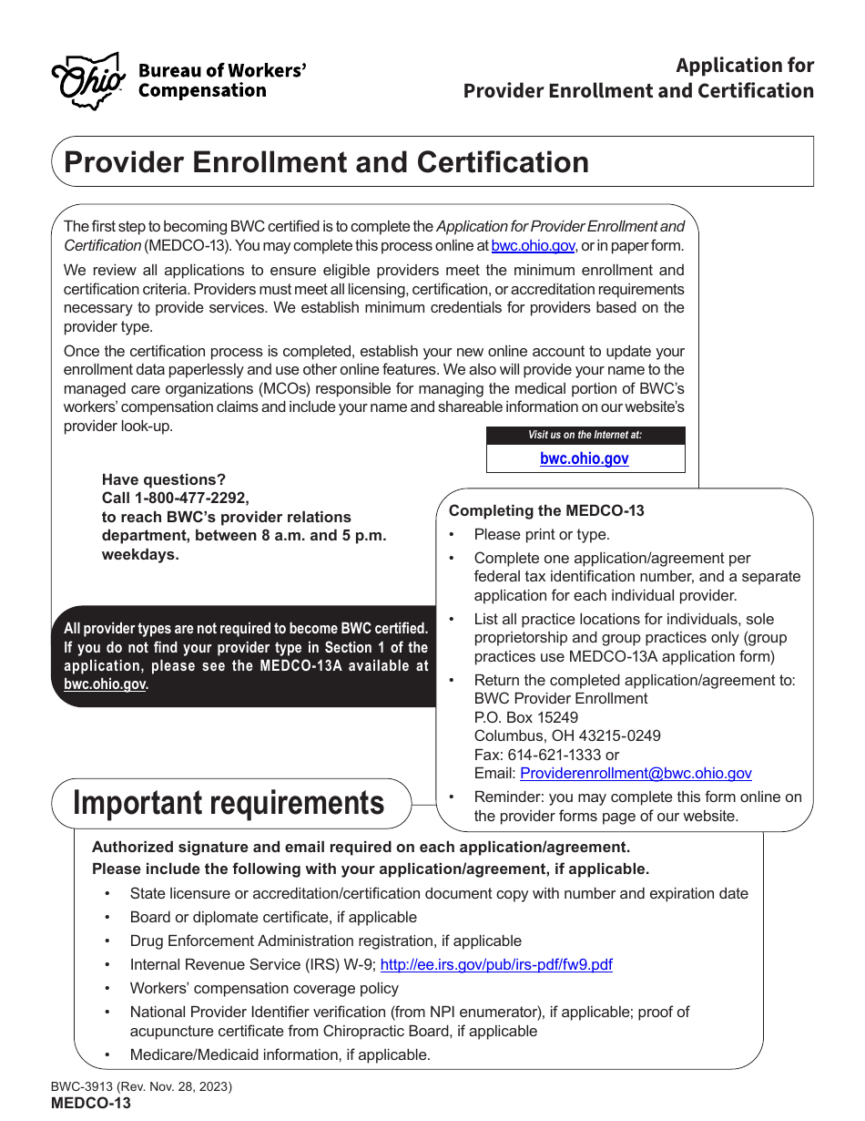 Form MEDCO-13 (BWC-3913) Download Printable PDF or Fill Online ...