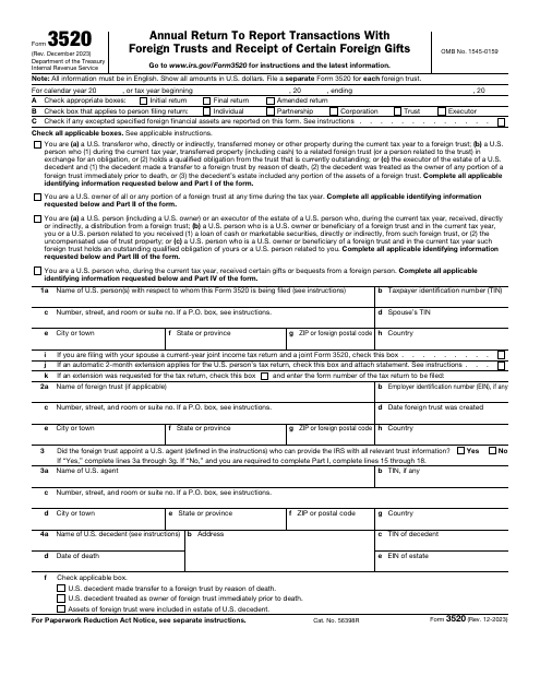 IRS Form 3520 Download Fillable PDF or Fill Online Annual Return to ...