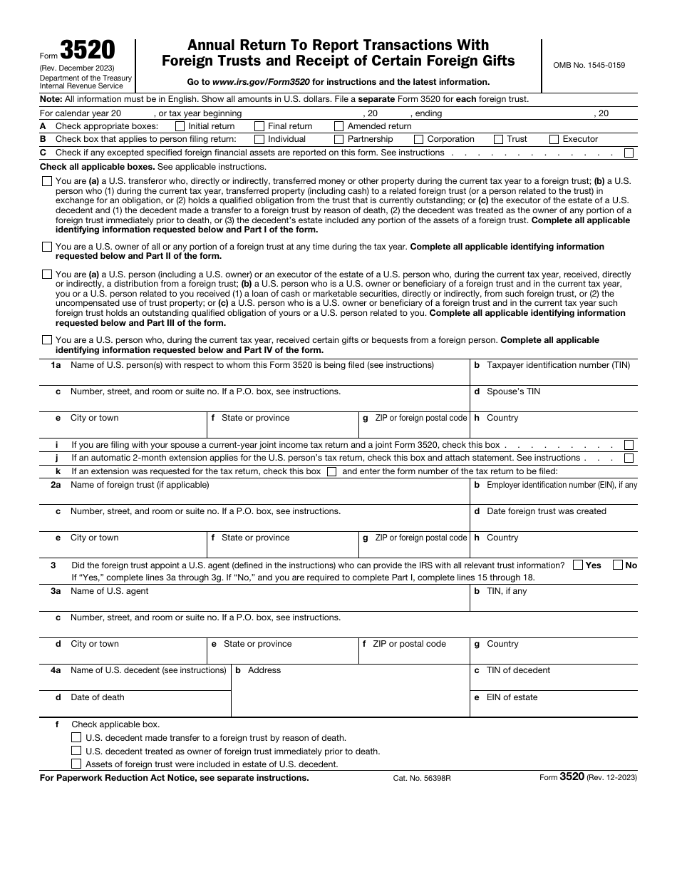 IRS Form 3520 Download Fillable PDF or Fill Online Annual Return to ...
