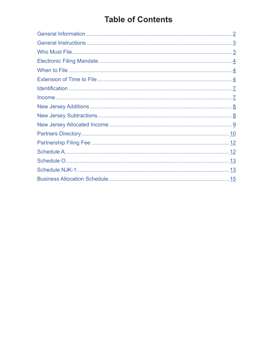 Download Instructions for Form NJ-1065 New Jersey Partnership Return ...
