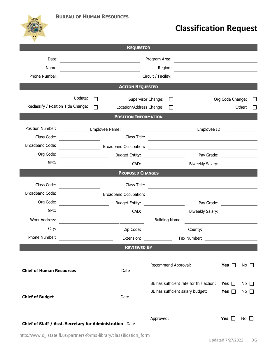 Florida Classification Request - Fill Out, Sign Online and Download PDF ...
