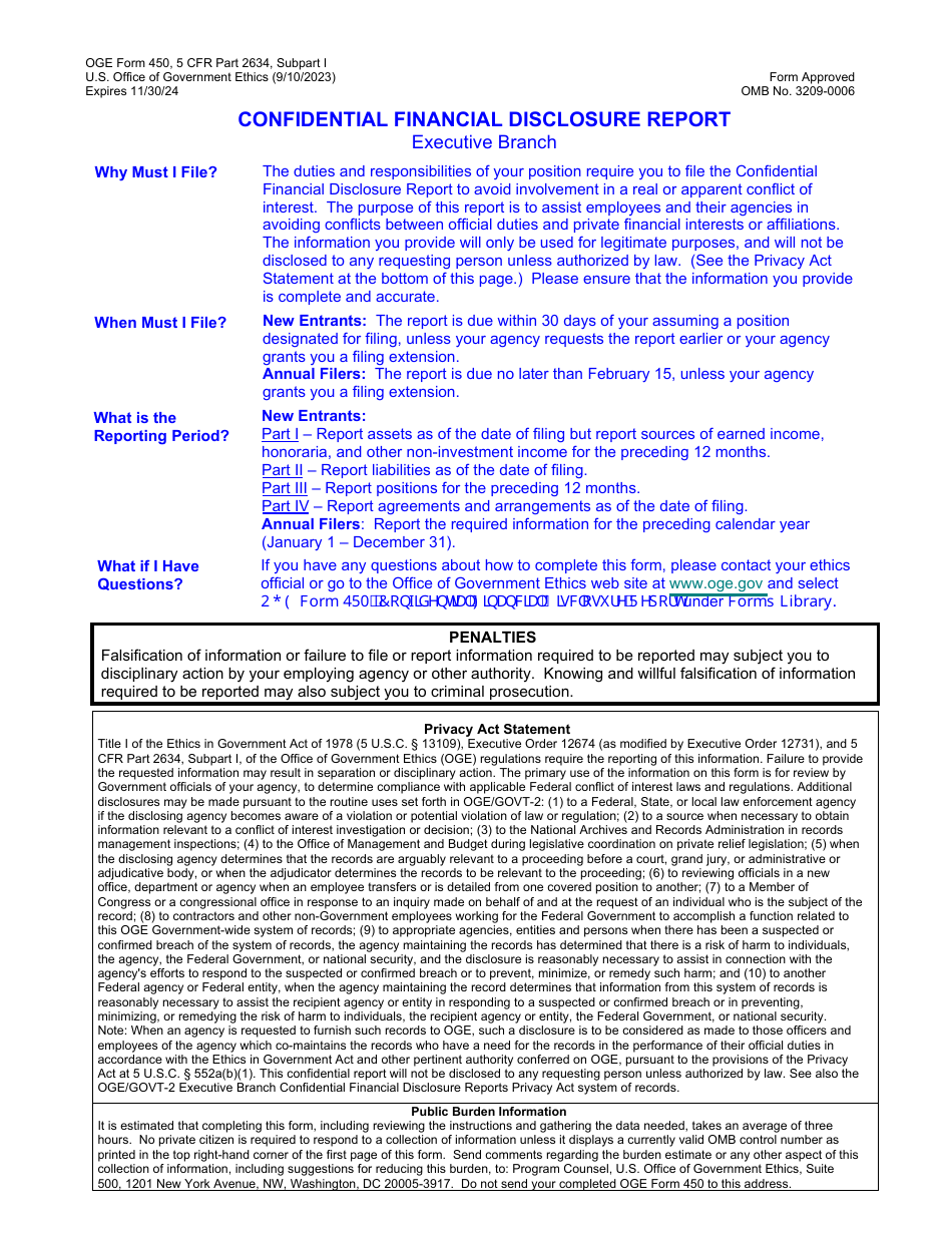 OGE Form 450 Download Fillable PDF or Fill Online Confidential ...