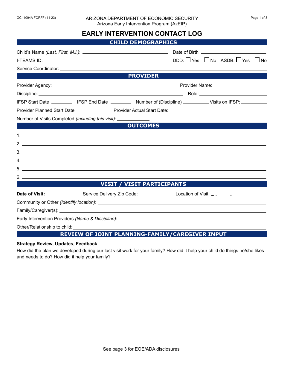 Form GCI-1094A Download Fillable PDF or Fill Online Early Intervention ...