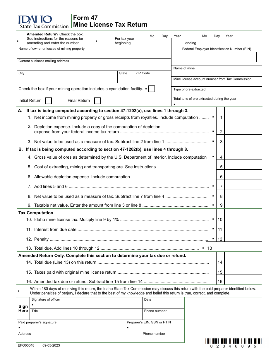 Form 47 (EFO00048) Download Fillable PDF or Fill Online Mine License ...