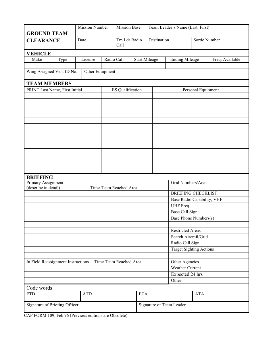 CAP Form 109 - Fill Out, Sign Online and Download Fillable PDF ...
