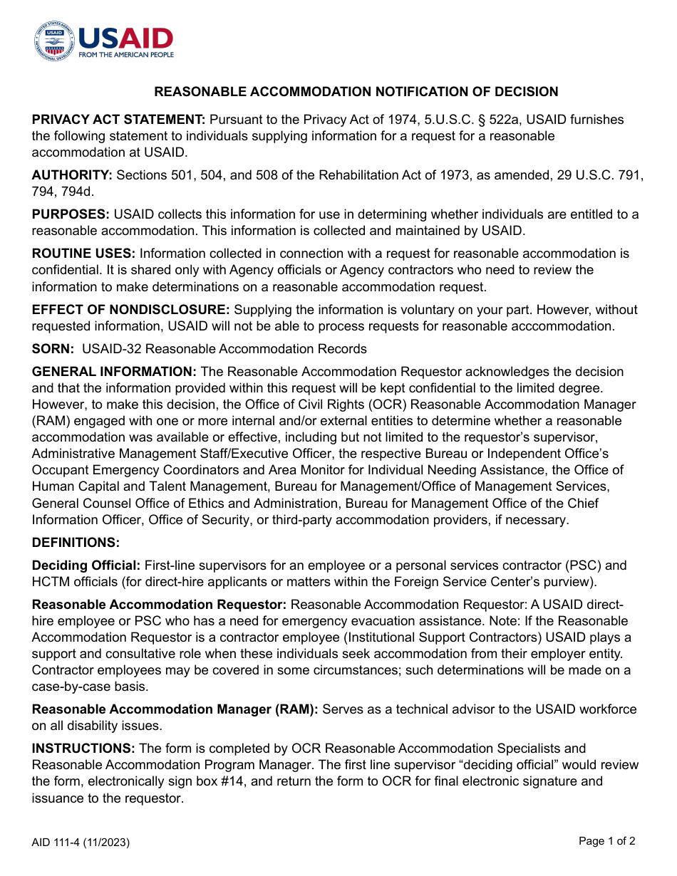 Form AID111-4 Download Fillable PDF or Fill Online Reasonable ...