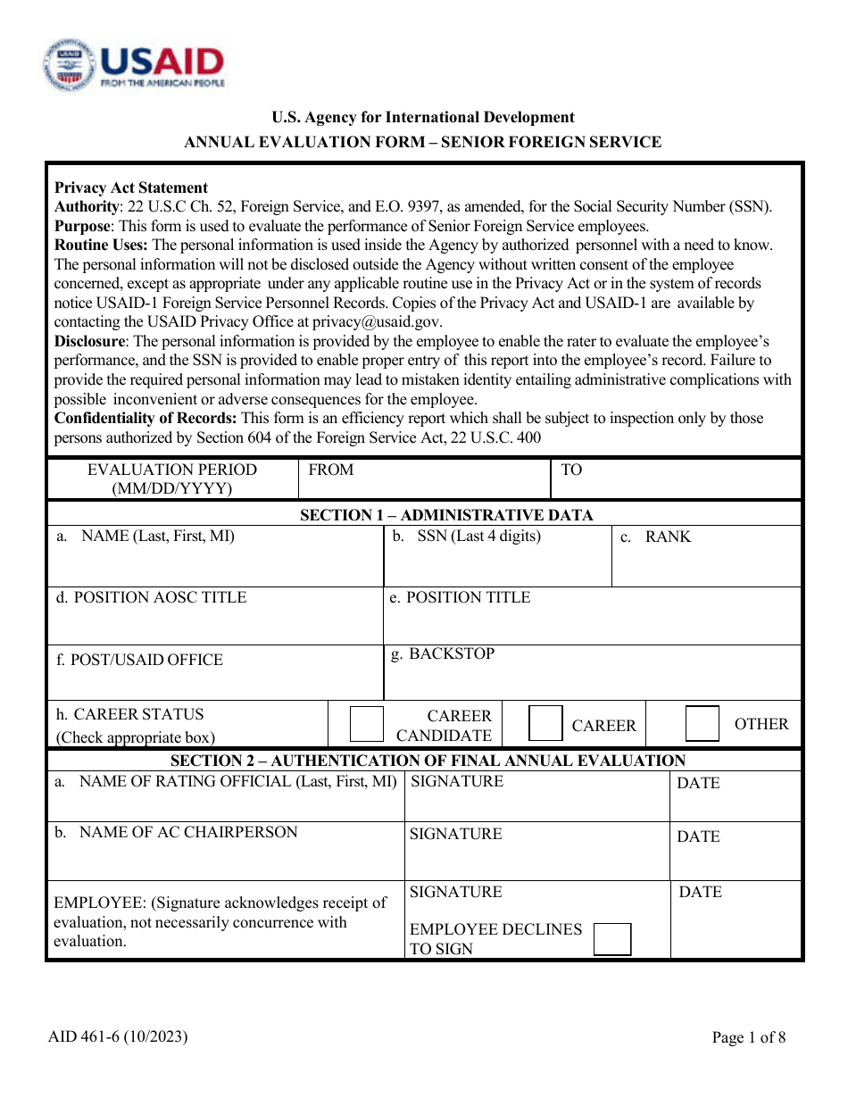 Form AID461-6 - Fill Out, Sign Online and Download Fillable PDF ...