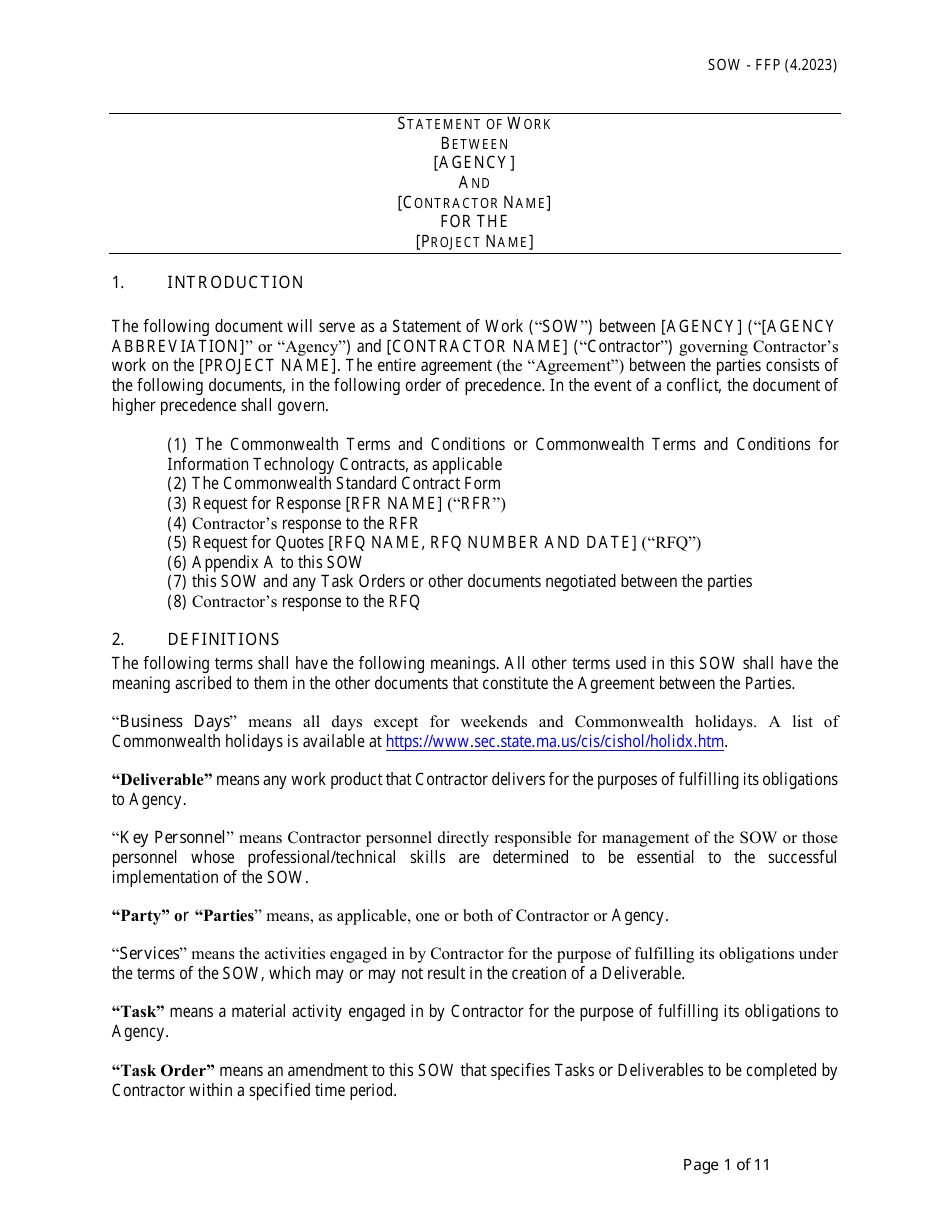 Massachusetts Statement of Work - Fixed Price - Fill Out, Sign Online ...