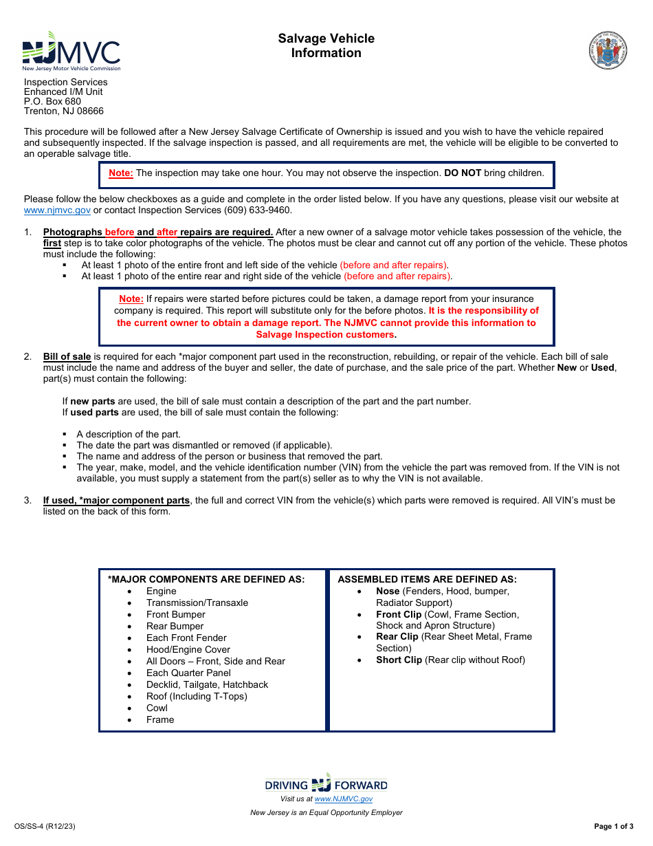 Form OS/SS-4 Download Fillable PDF or Fill Online Salvage Vehicle ...