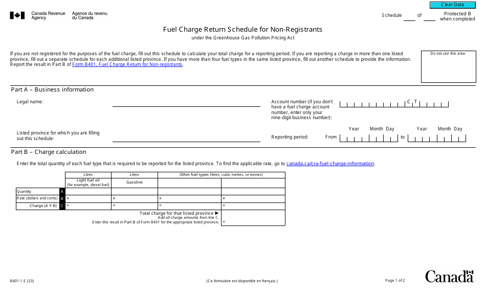 Form B401-1 Download Fillable PDF or Fill Online Fuel Charge Return ...