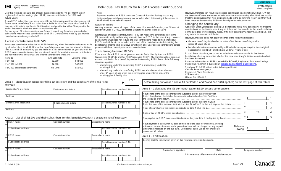 Form T1E-OVP Download Fillable PDF or Fill Online Individual Tax Return ...