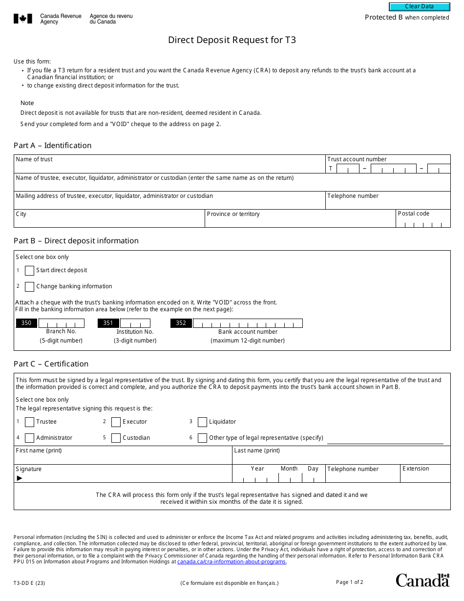 Form T3-DD Download Fillable PDF or Fill Online Direct Deposit Request ...