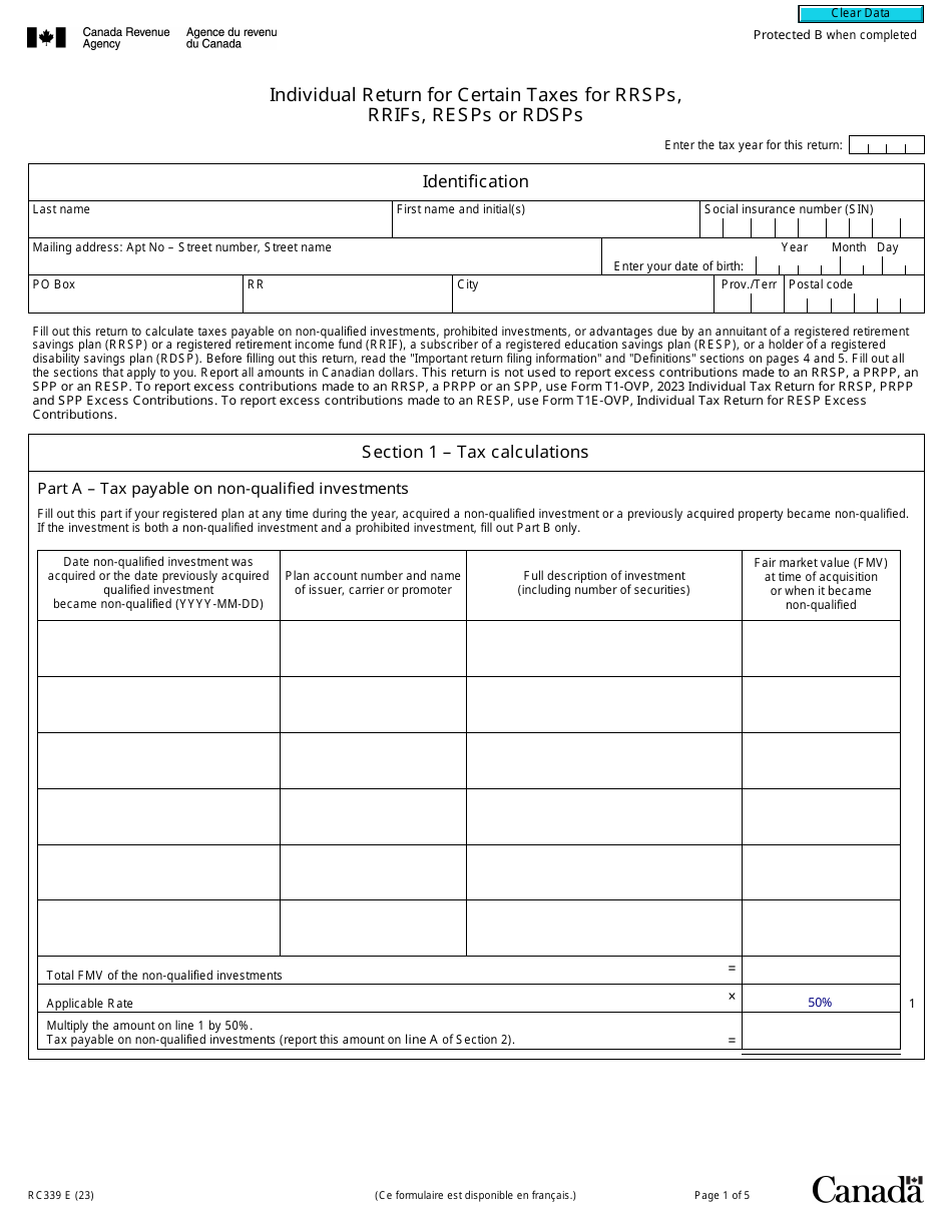 Form RC339 Download Fillable PDF or Fill Online Individual Return for ...