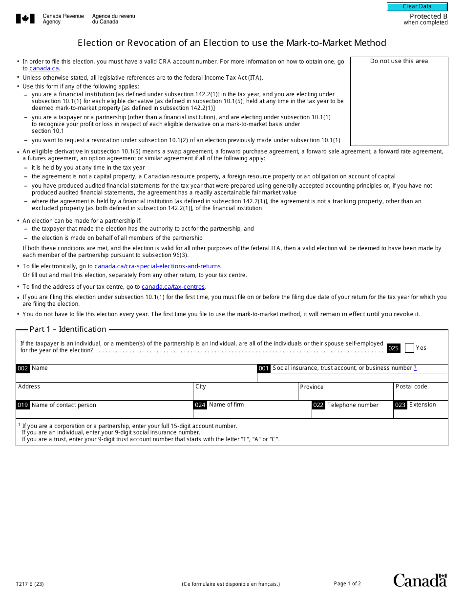 Form T217 Download Fillable PDF or Fill Online Election or Revocation ...