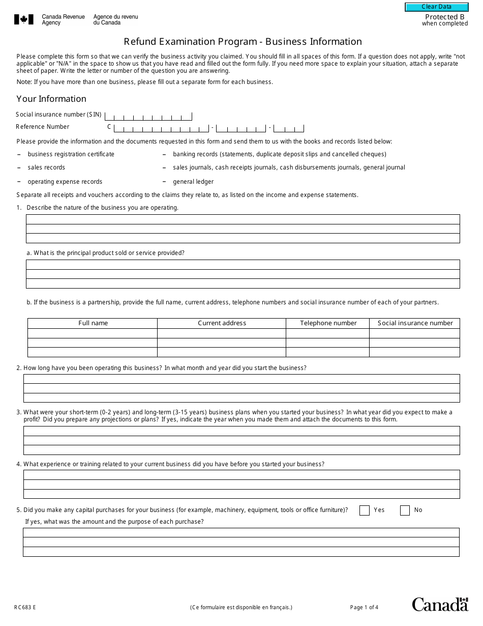 Form RC683 - Fill Out, Sign Online and Download Fillable PDF, Canada ...