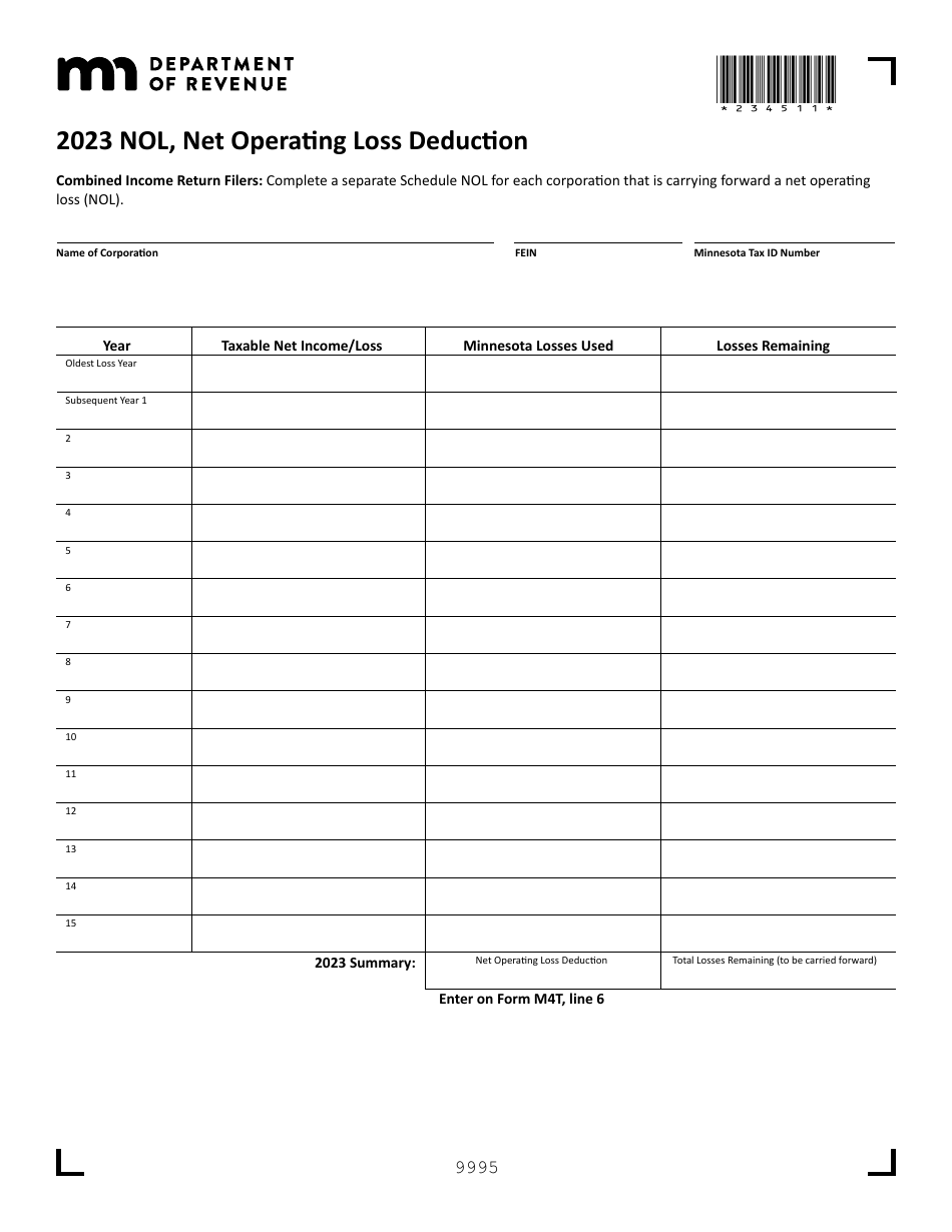 2023 Minnesota Net Operating Loss Deduction - Fill Out, Sign Online and ...