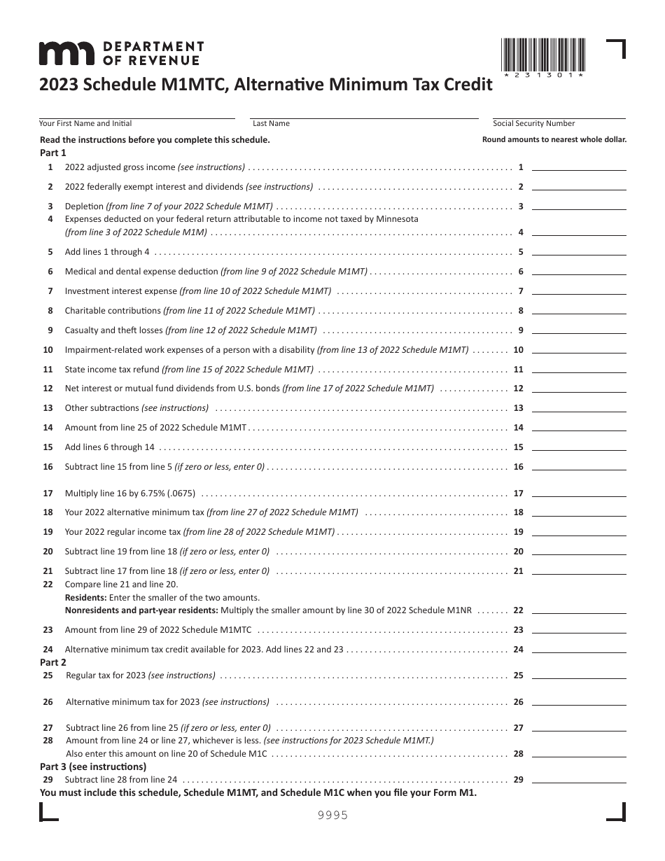 Schedule M1MTC Download Fillable PDF or Fill Online Alternative Minimum ...