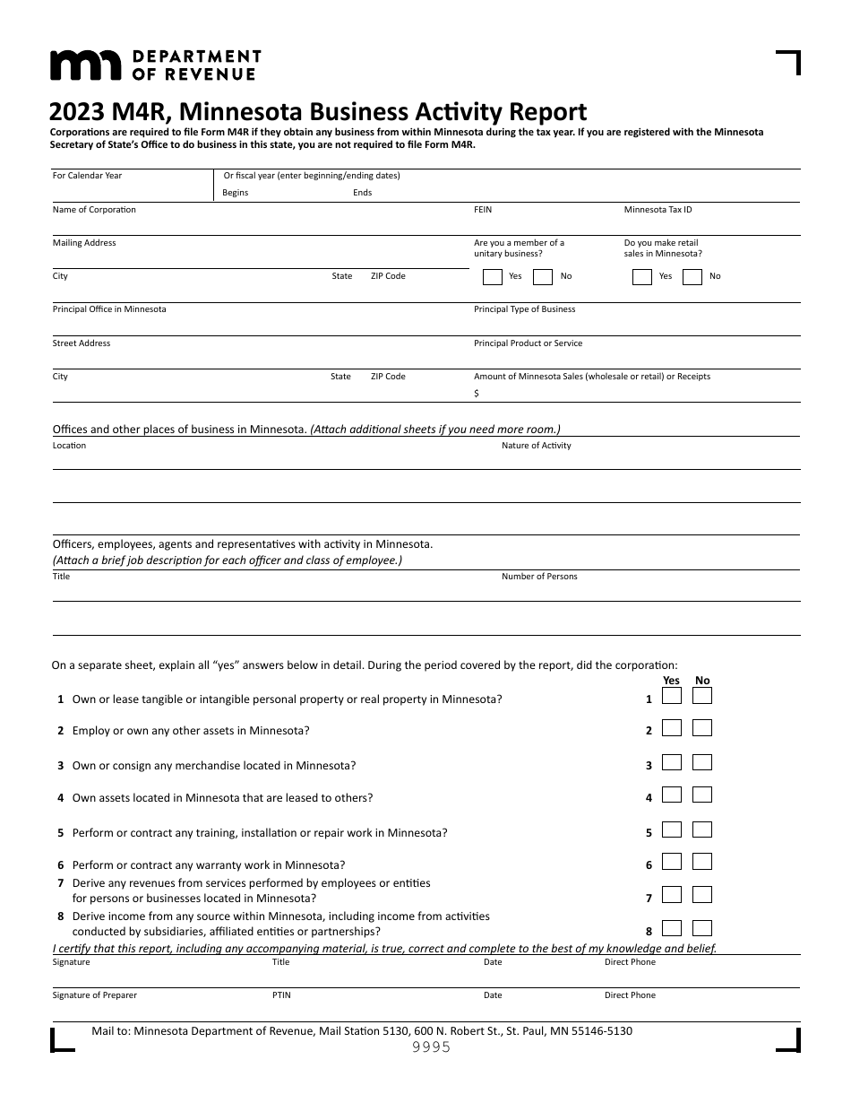 Form M4R Download Fillable PDF or Fill Online Minnesota Business ...