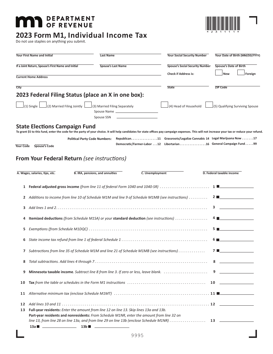 Form M1 Download Fillable PDF or Fill Online Individual Income Tax ...