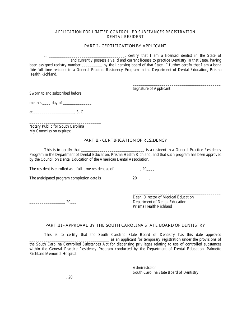 South Carolina Application for Limited Controlled Substances ...