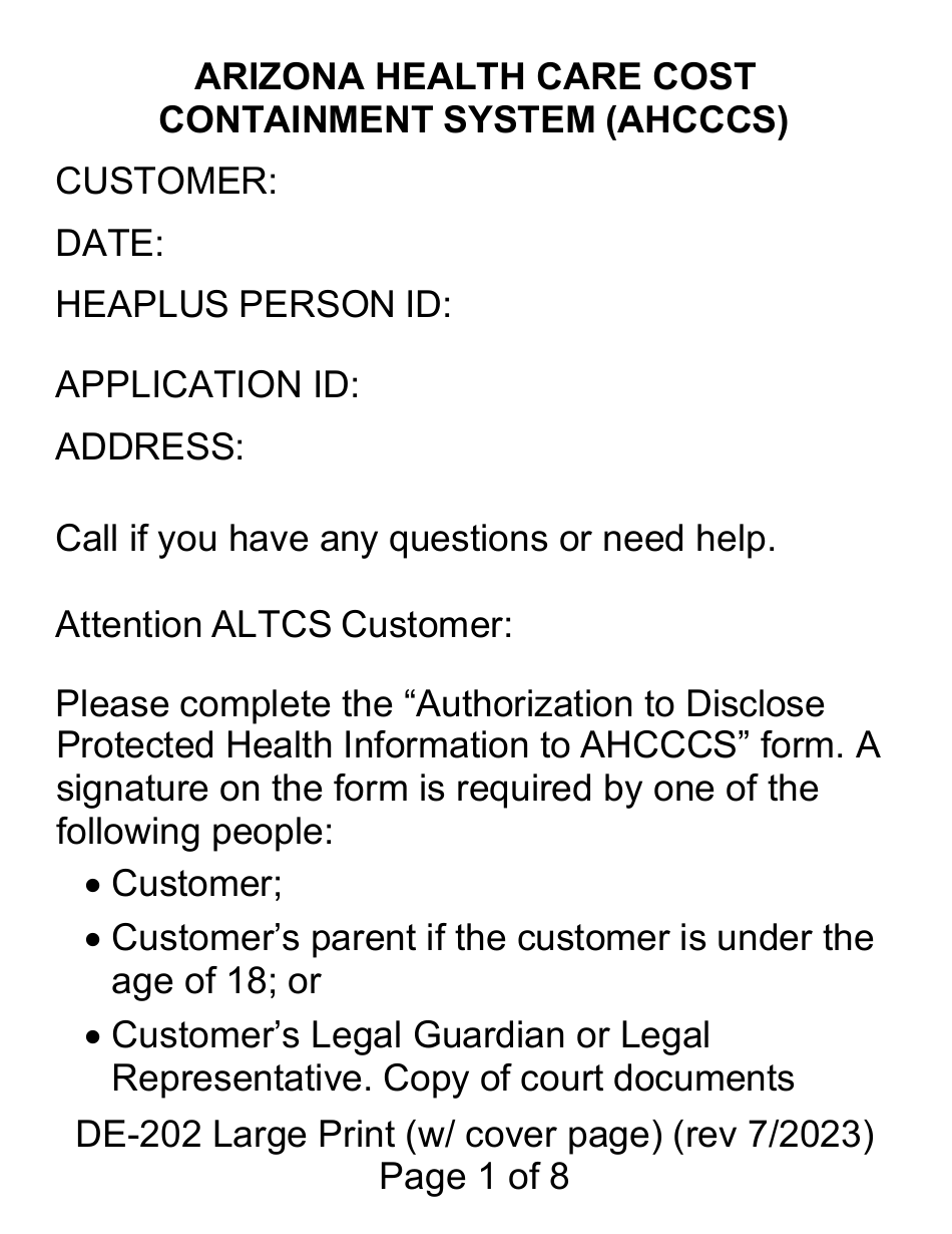 Form DE-202 - Fill Out, Sign Online and Download Fillable PDF, Arizona ...