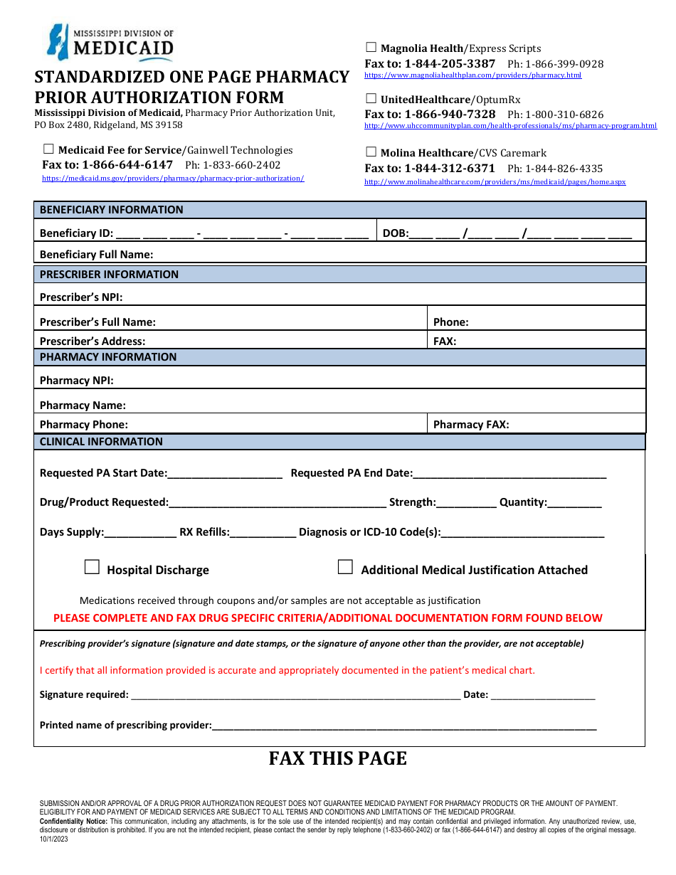Mississippi Prior Authorization Packet - Preferred Drug List Exception ...