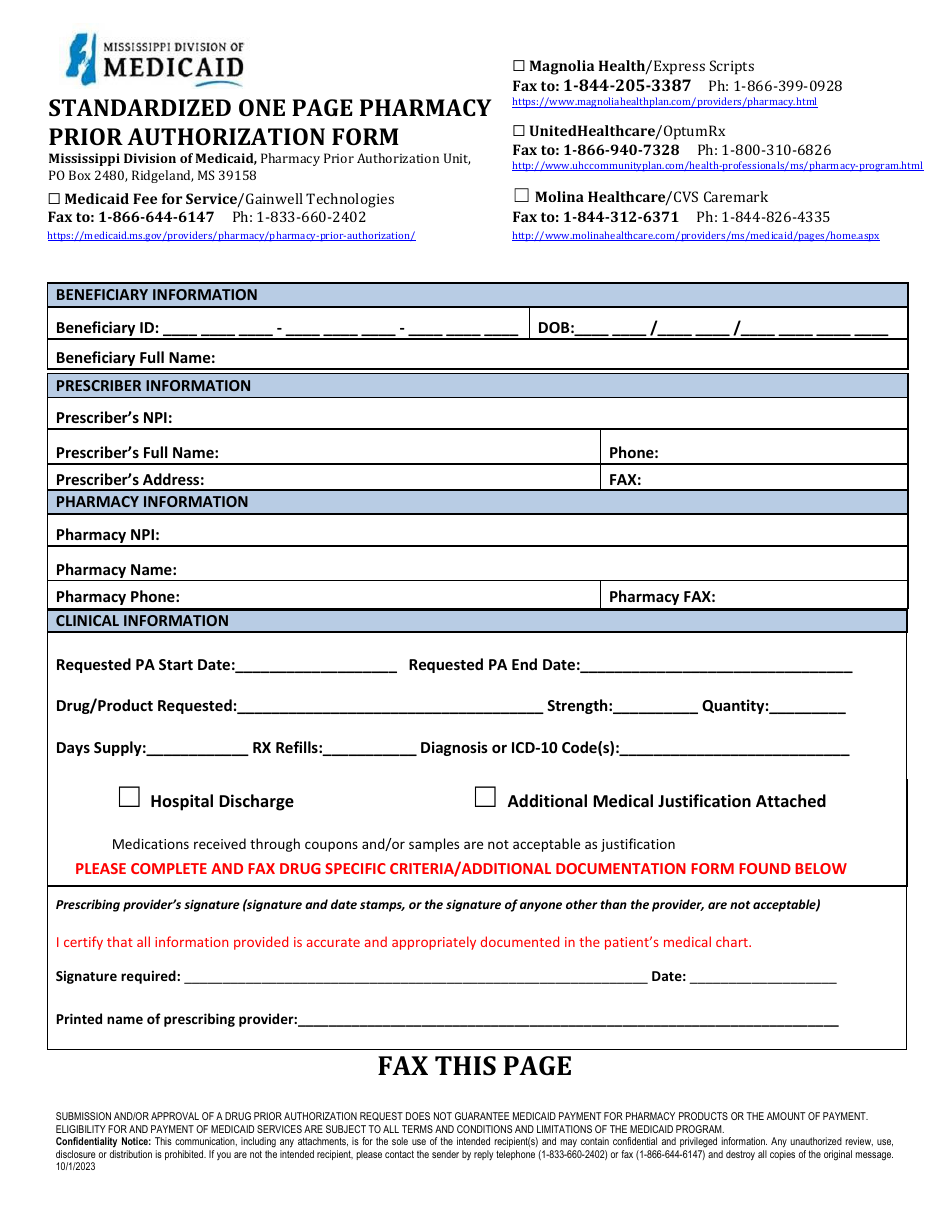 Mississippi Universal Prior Authorization Request - Fill Out, Sign ...
