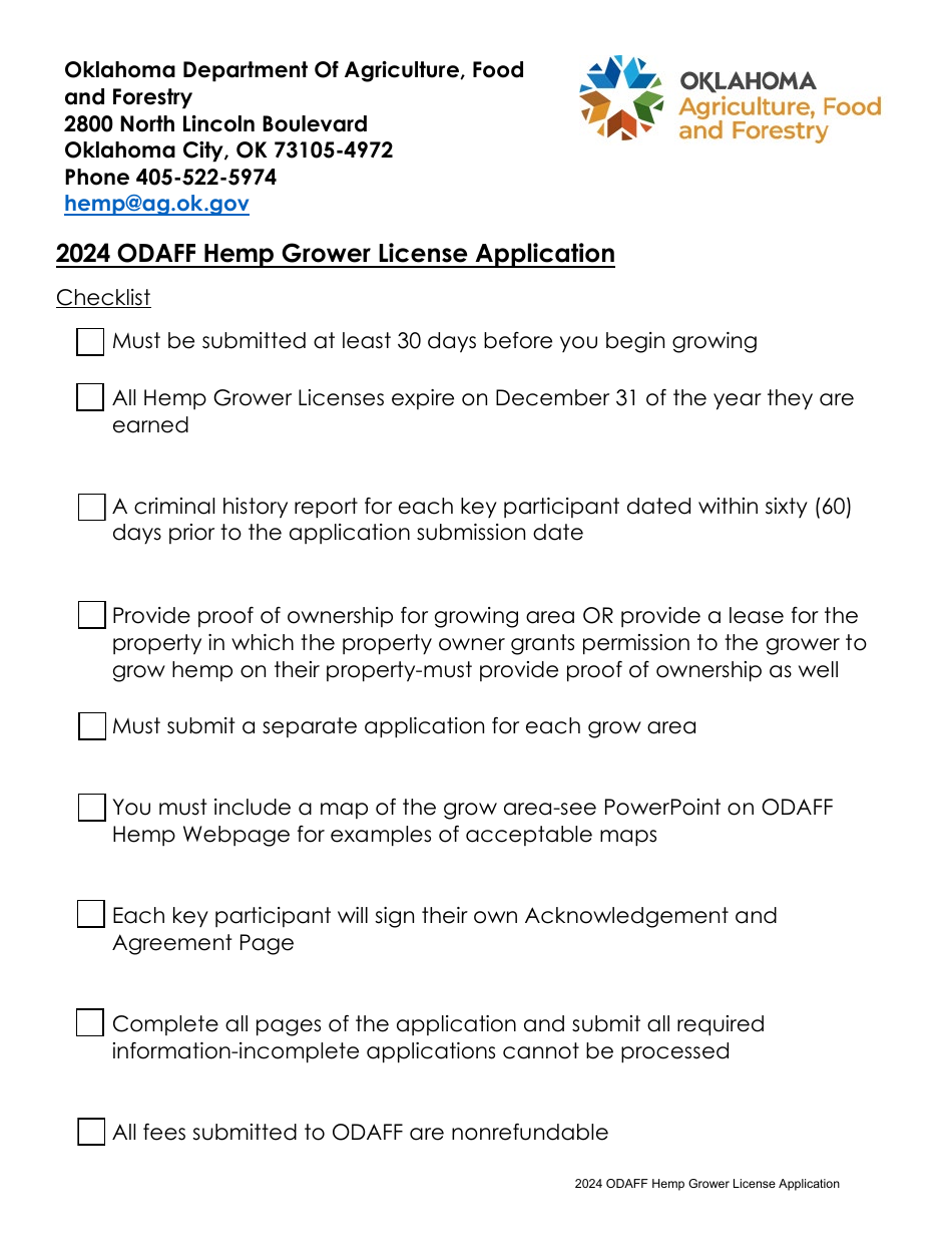 2024 Oklahoma Hemp Grower License Application Download Fillable PDF ...
