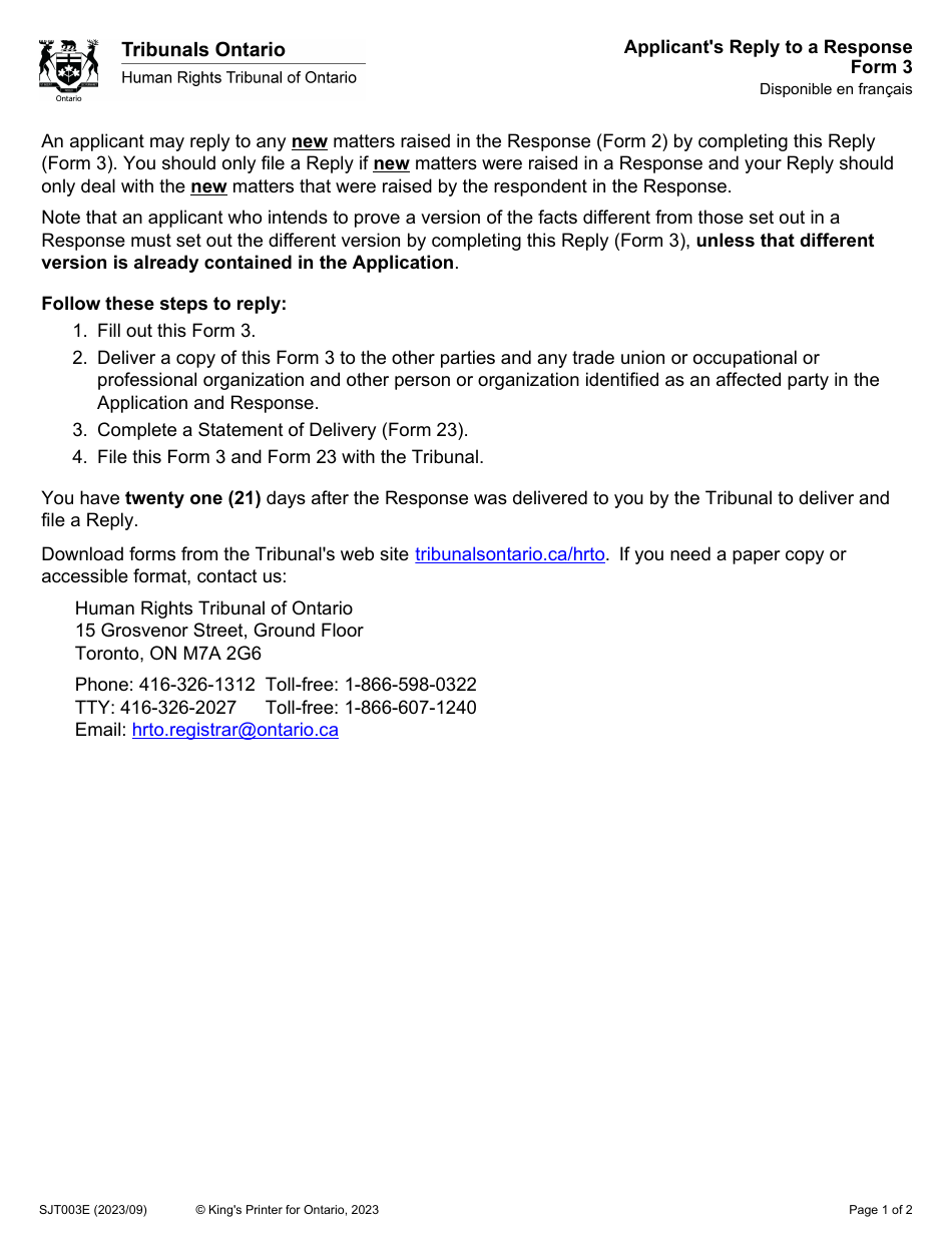 Form 3 Download Fillable PDF or Fill Online Applicant's Reply to a ...