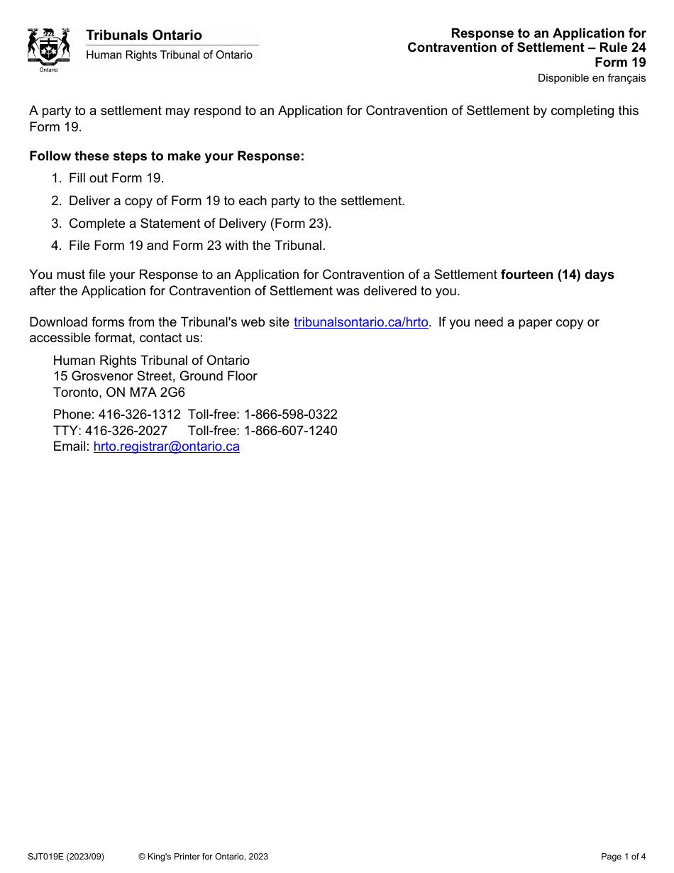 Form 19 Download Fillable PDF or Fill Online Response to an Application ...