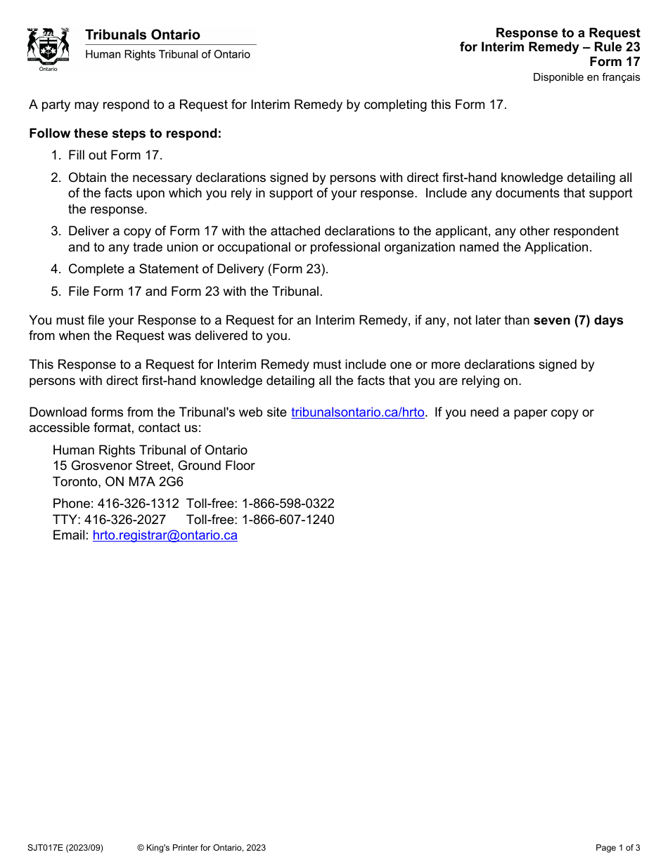 Form 17 Download Fillable PDF or Fill Online Response to a Request for ...