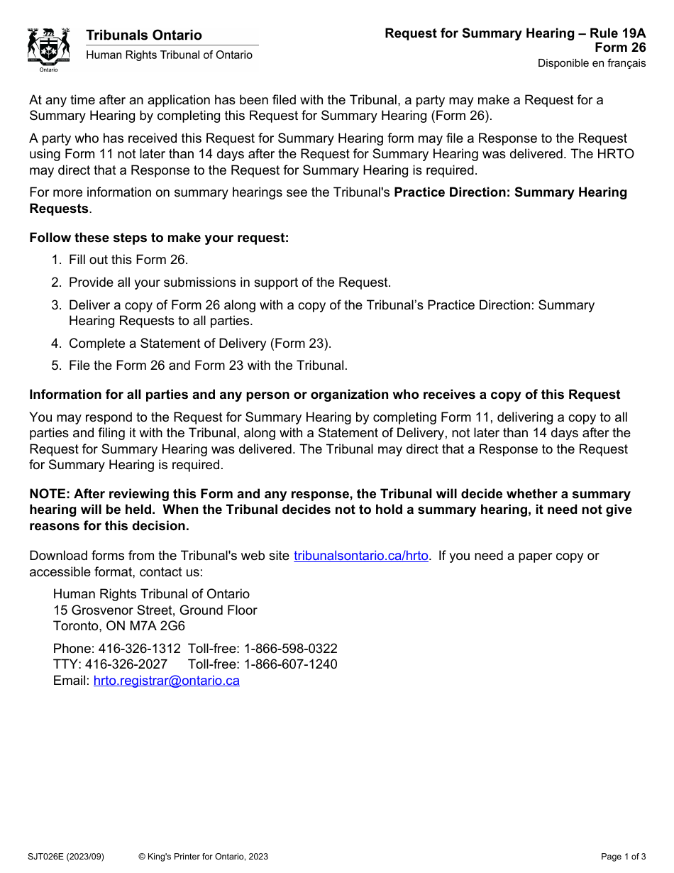 Form 26 - Fill Out, Sign Online and Download Fillable PDF, Ontario ...