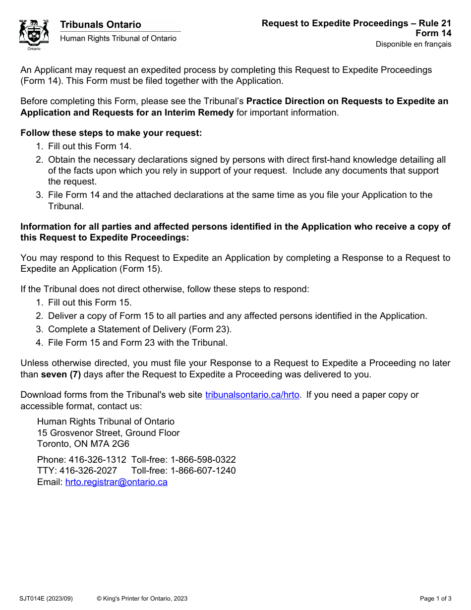 Form 14 Download Fillable PDF or Fill Online Request to Expedite ...