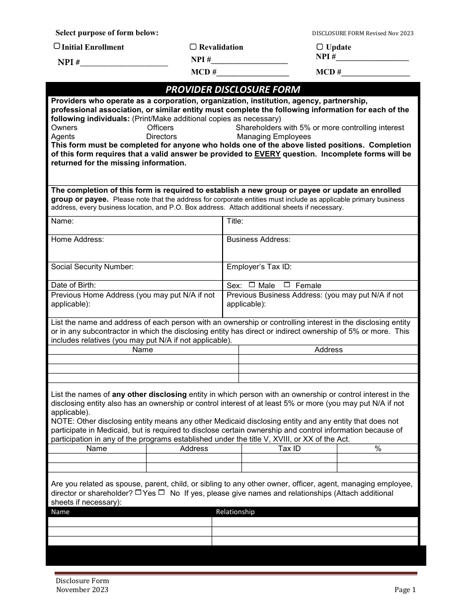 Alabama Provider Disclosure Form Download Printable PDF | Templateroller