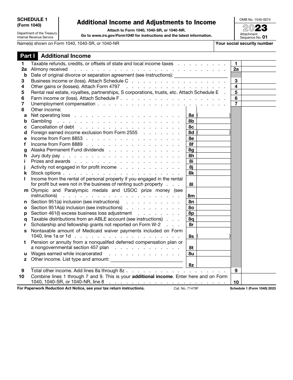 IRS Form 1040 Schedule 1 Download Fillable PDF or Fill Online ...